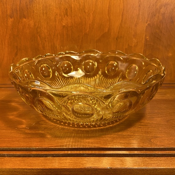 Dining | Vintage Amber Pressed Glass Thumbprint Bowl | Poshmark